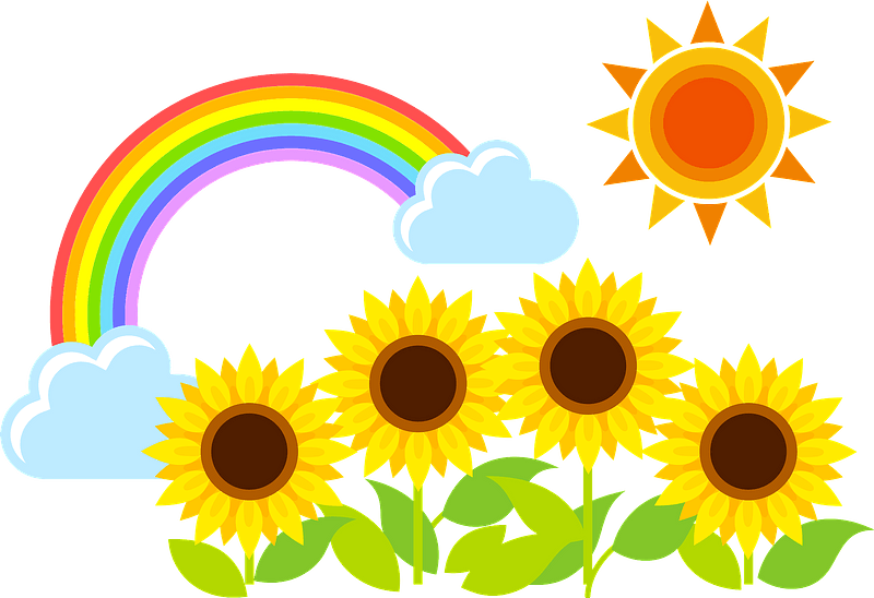 Sunflower Row under the Sun and a Rainbow clipart. Free download ...