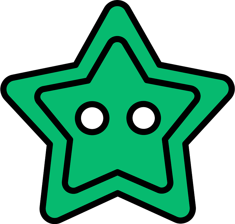 Green star-shaped button with two holes clipart. Free download ...