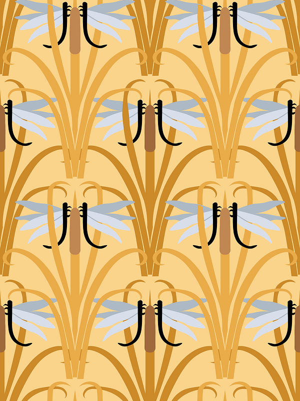 Art Nouveau Ornament of Dragonflies and Reeds after Maurice Pillard ...