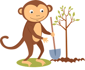 Monkey planting a tree clipart