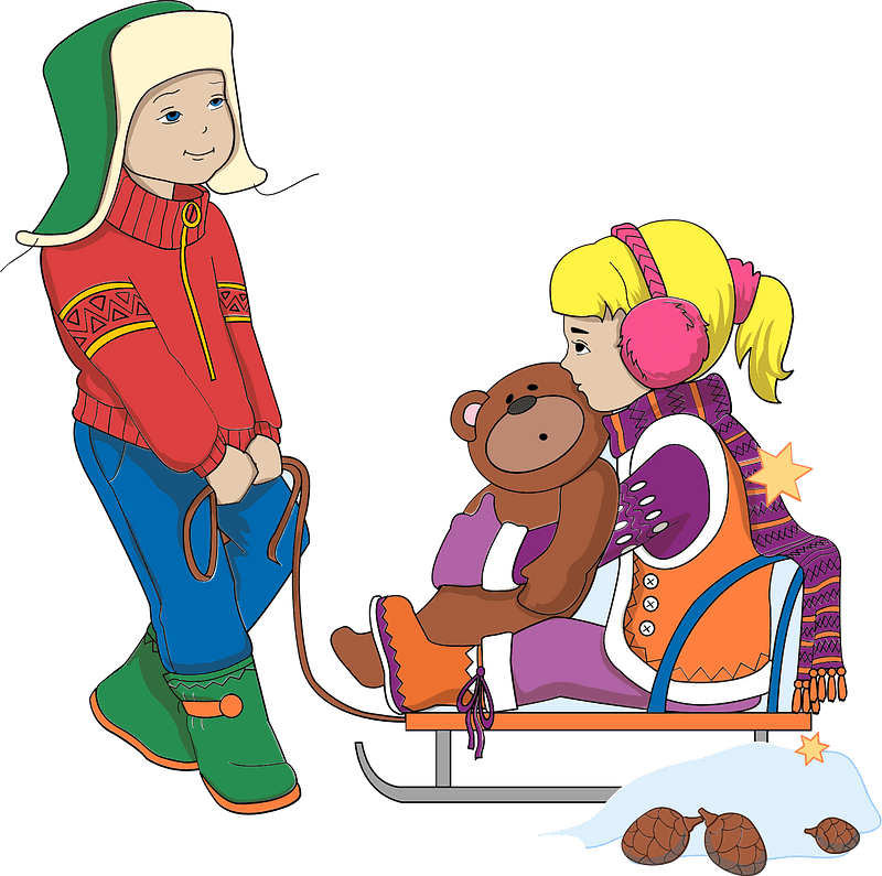 A boy and a girl on sled in winter - Free vector clipart images on ...