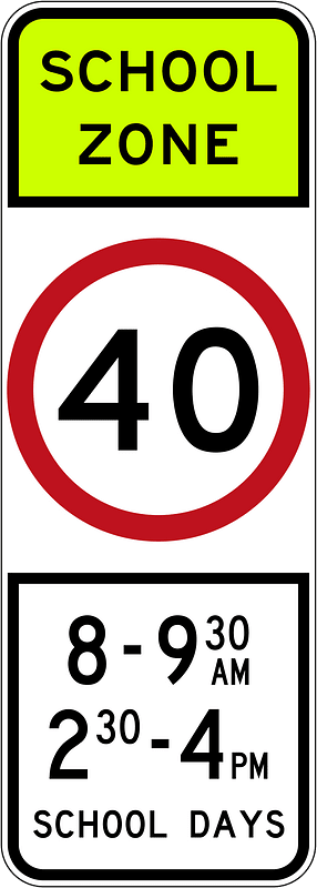 (R4-V106) 40 km/h Speed Limit School Zone (Used in Victoria) clipart ...