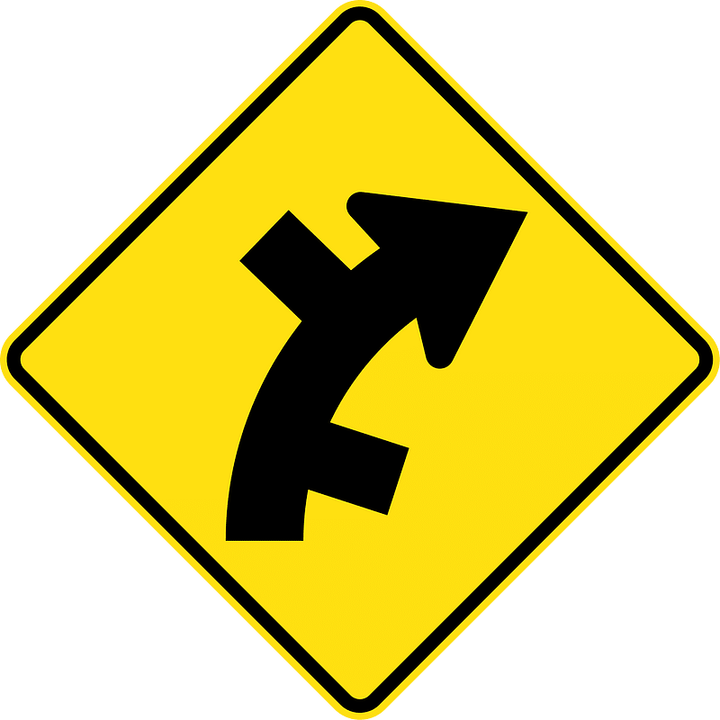 (W2-12) Staggered side road intersection, first from right on a curve ...