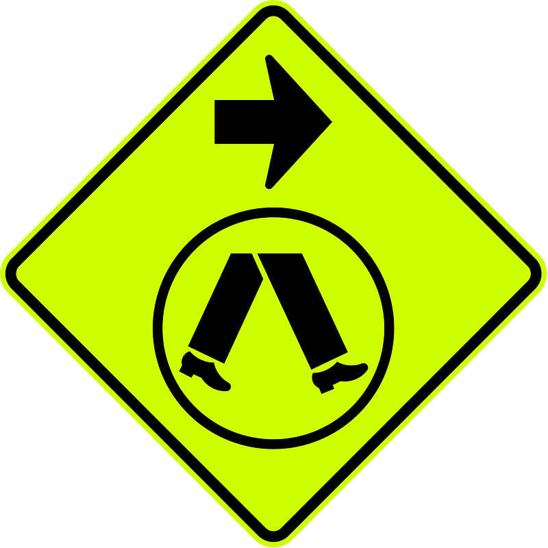 (W6-V2-2) Pedestrian Crossing Ahead on Side Road (turn right) (Used in ...