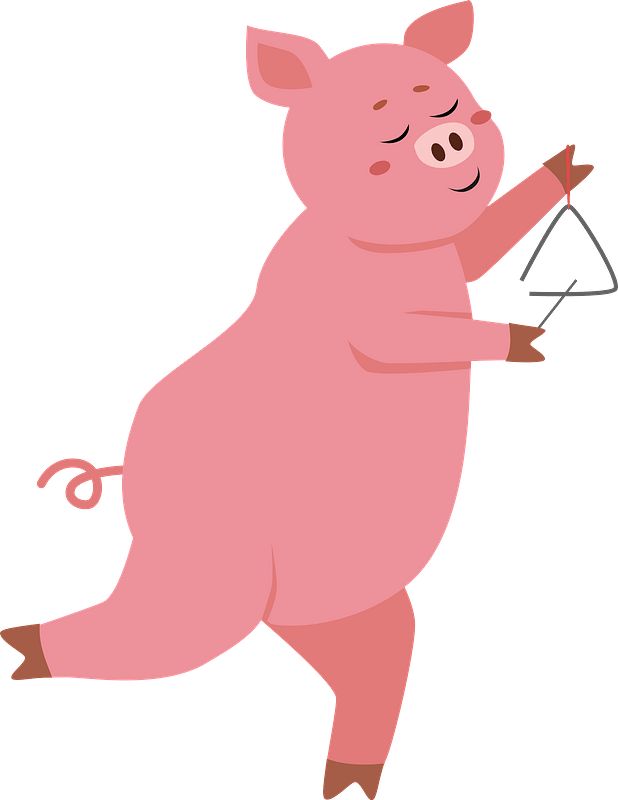 Pig is playing a triangle - Free vector clipart images on creazilla.com