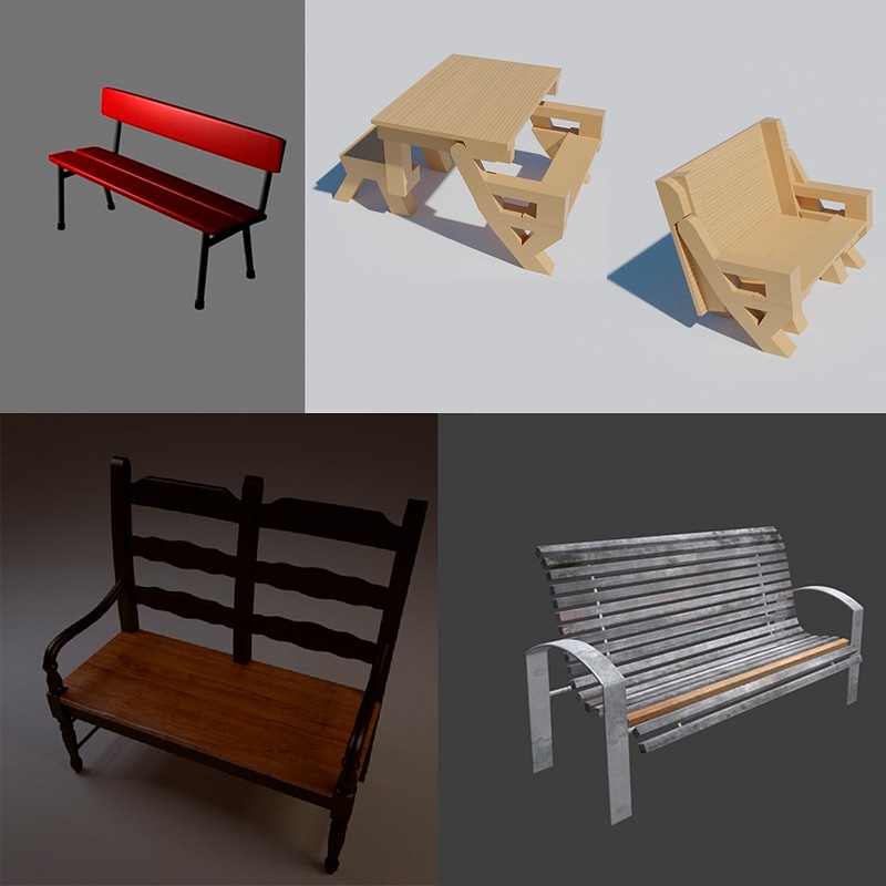 Benches Set - Free 3d model on creazilla.com