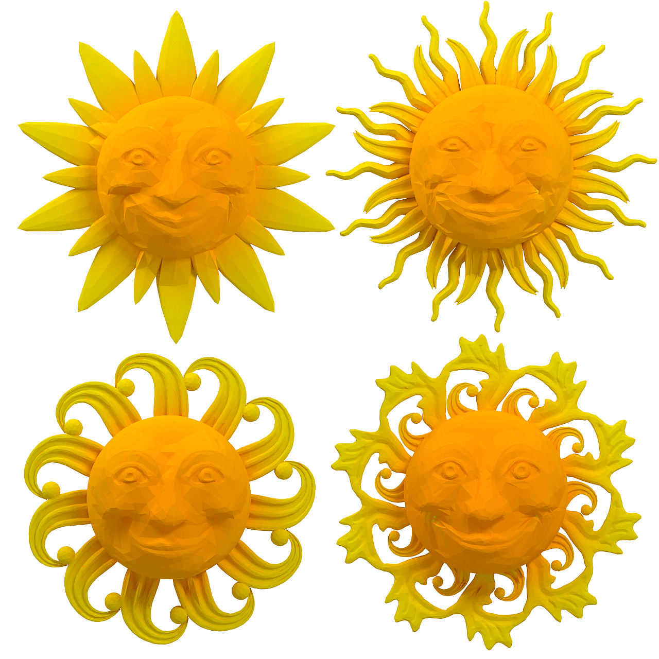Set of Cartoon Sun - Free 3d model on creazilla.com