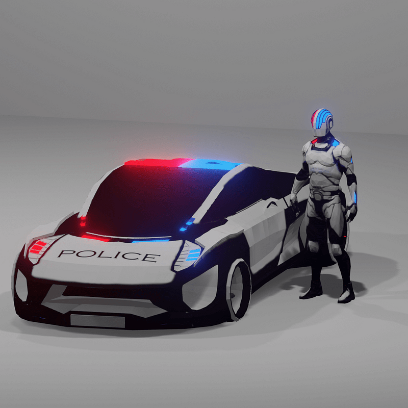 Futuristic Police Car and Cop - Free 3d model on creazilla.com