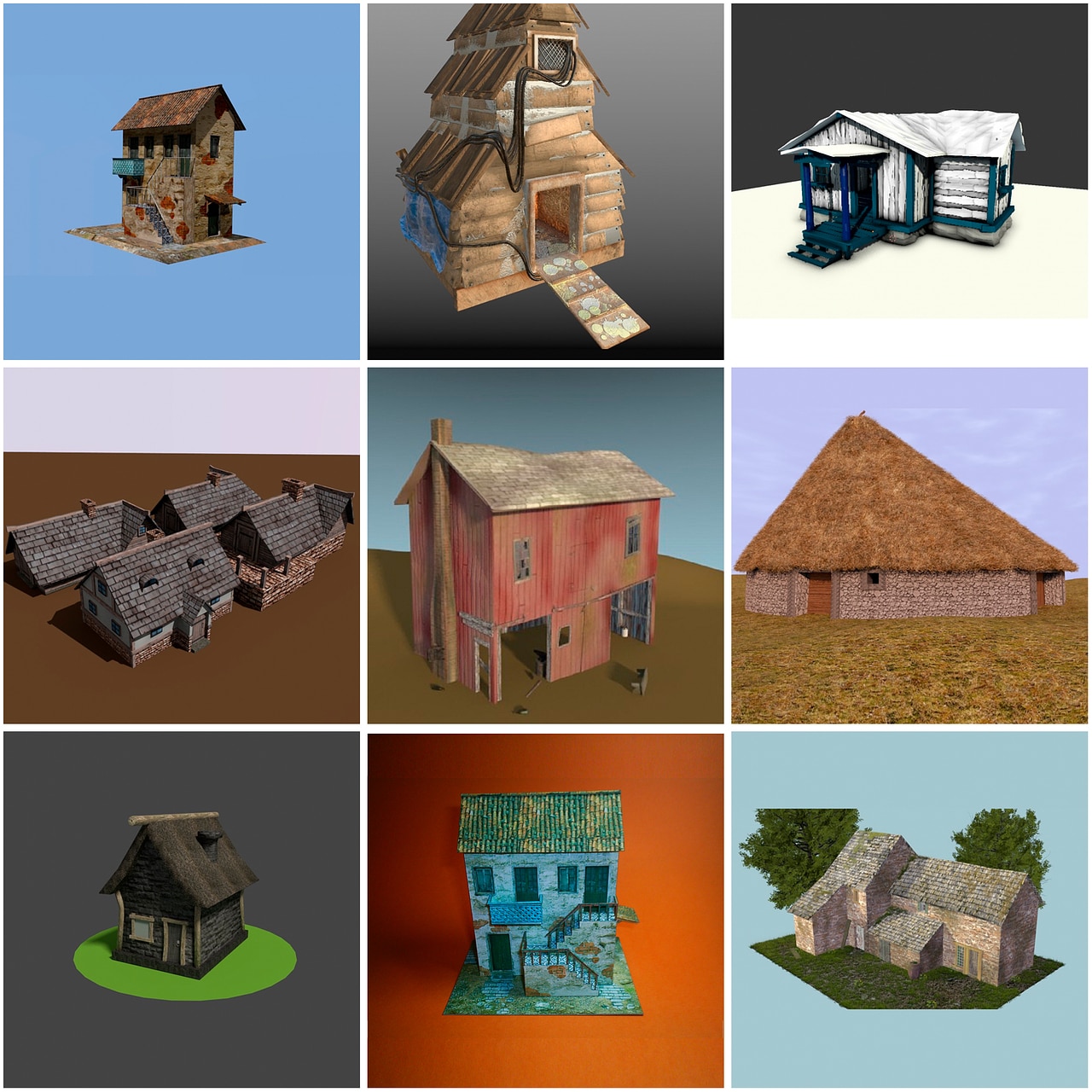 Old Taverns, Barns and Cabins - Free 3d model on creazilla.com