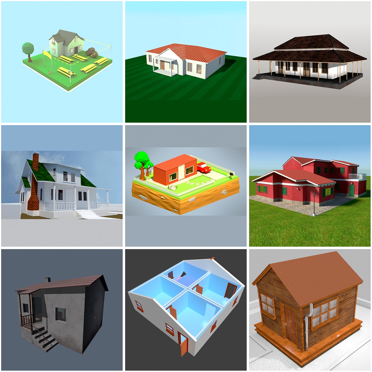 Simple Houses - Free 3d model on creazilla.com