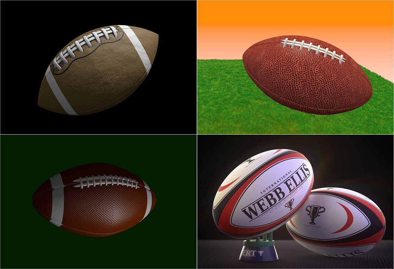 American Football and Rugby Balls 3d model