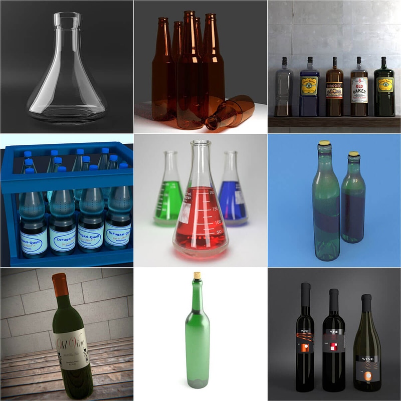 Glass Bottles - Free 3d model on creazilla.com