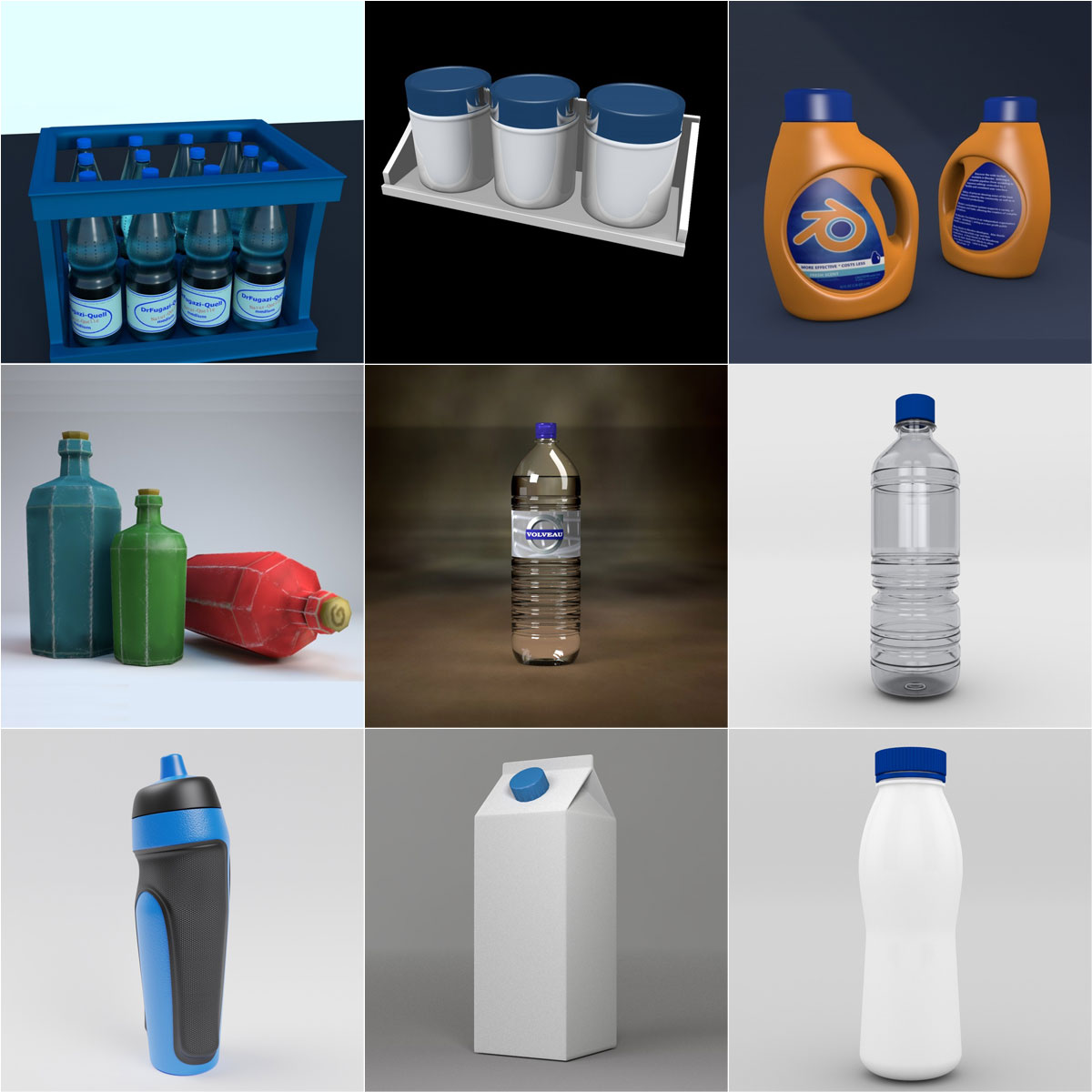 Plastic and Paper Bottles - Free 3d model on creazilla.com