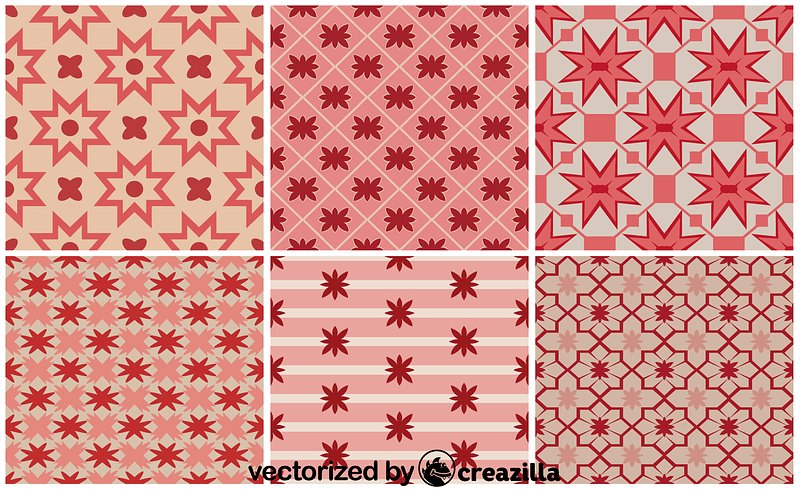 Patterns with central motif and floral border in shades of pink ...