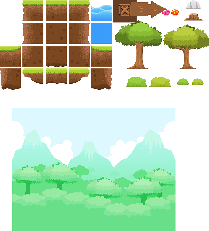 Level tileset with trees vector. Free download. | Creazilla