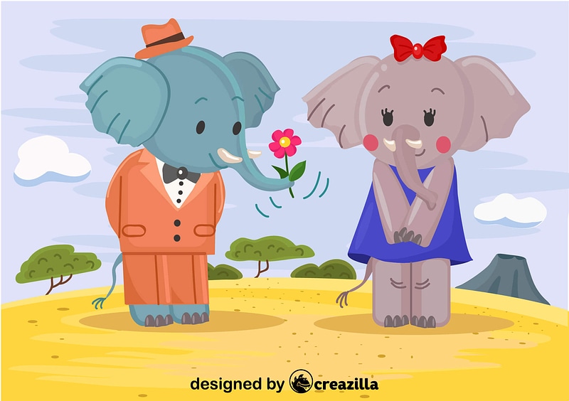 Cartoon Elephants In Love